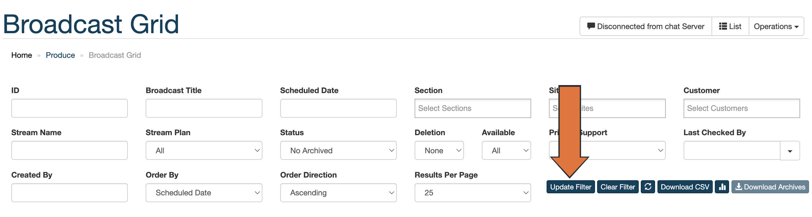 Filter Broadcast Grid • Hudl Support