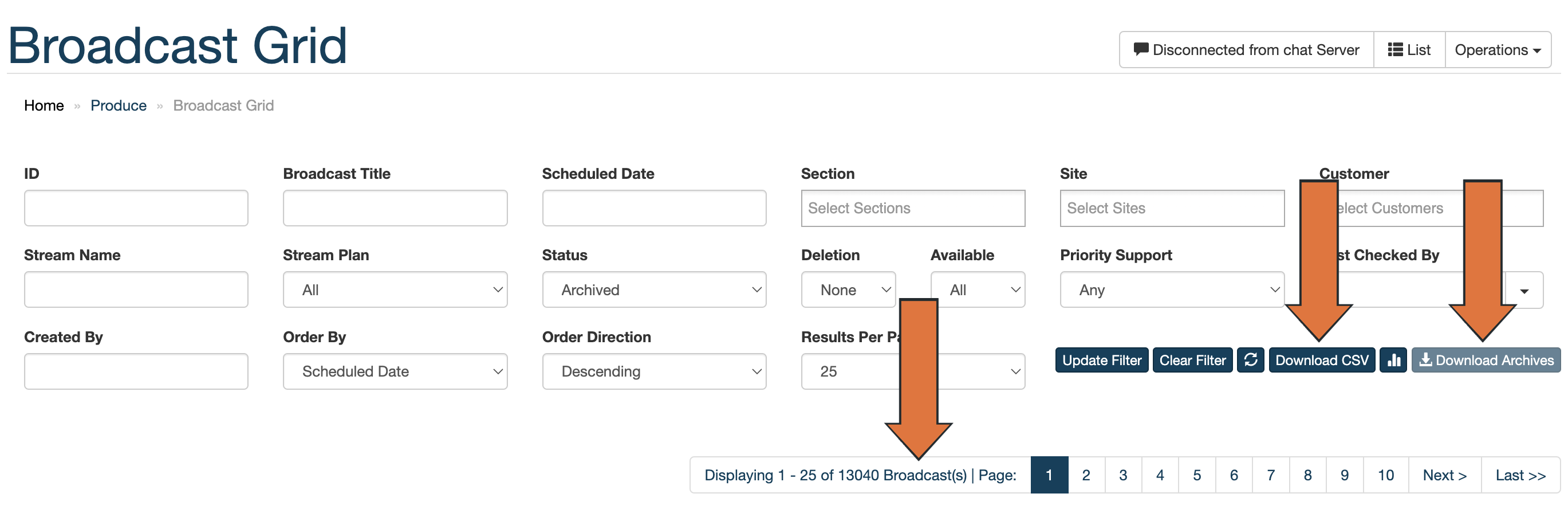 Filter Broadcast Grid • Hudl Support