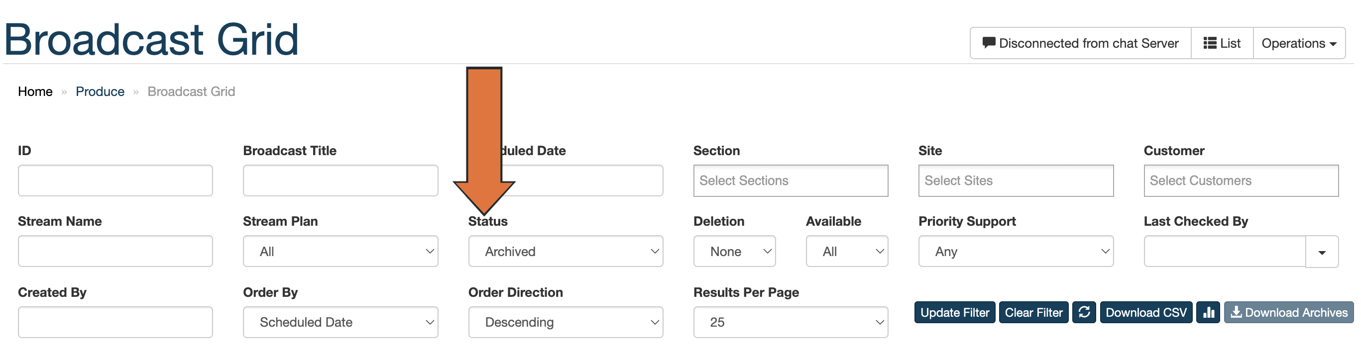 Filter Broadcast Grid • Hudl Support