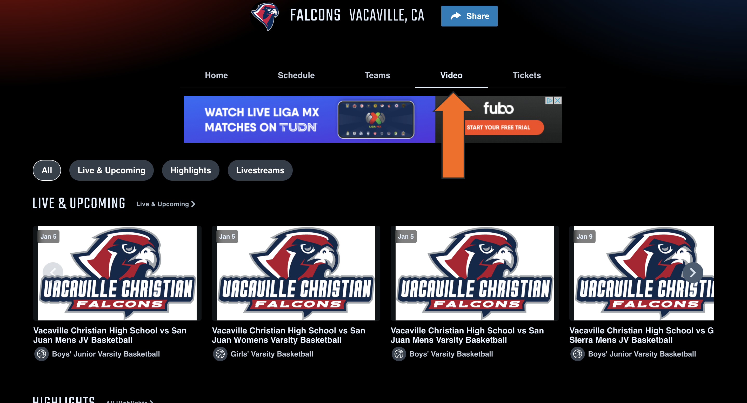 Navigate a School or Club Profile • Hudl Support