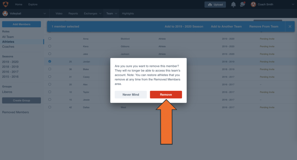 Remove Athletes • Hudl Support