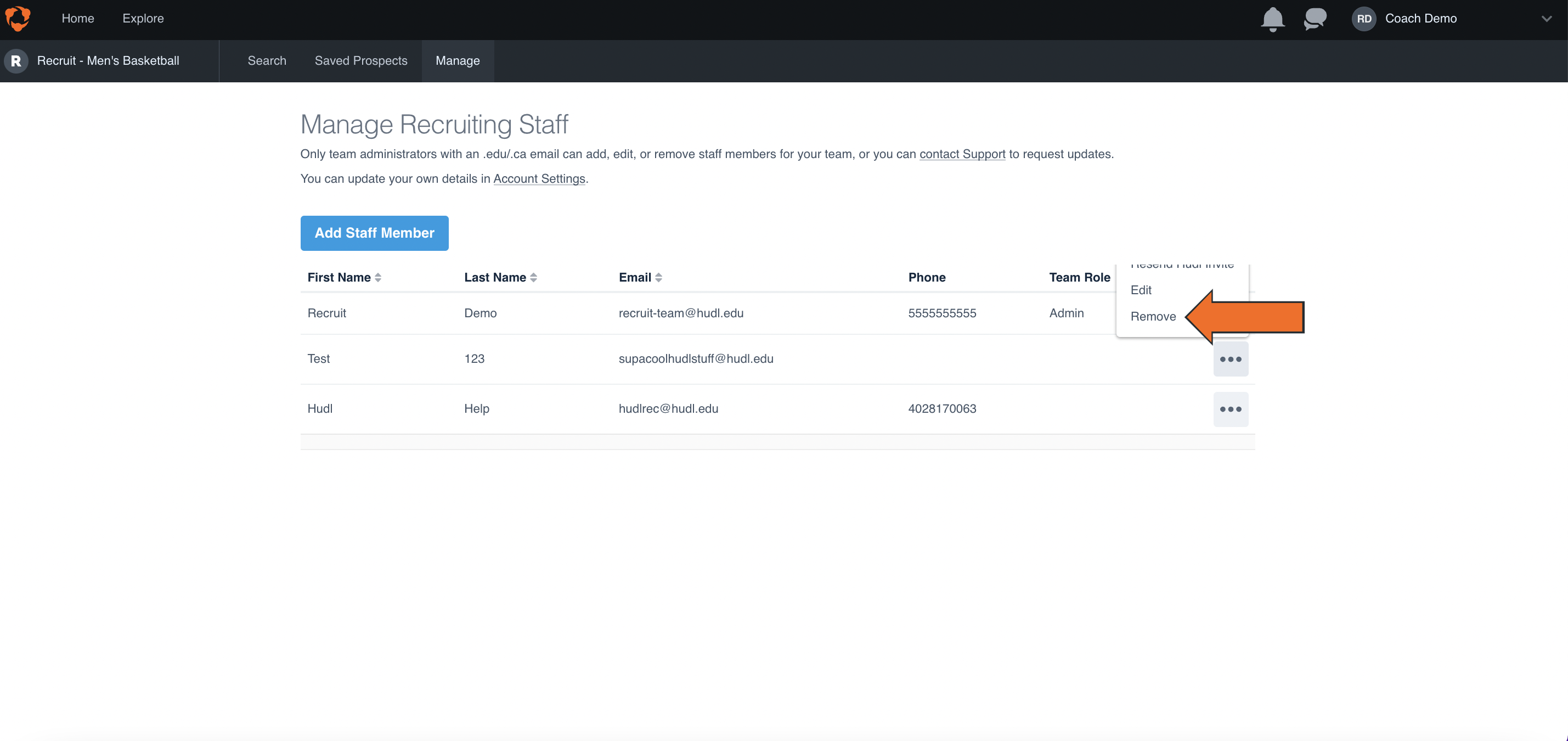 Remove Users • Recruit • Hudl Support